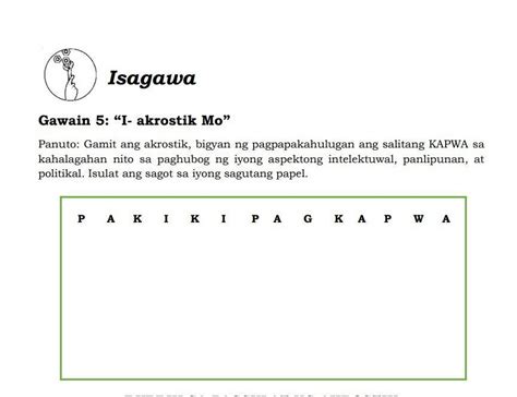 Gamit Ang Akrostik Bigyan Ng Pagpapakahulugan Ang Salitang KAPWA Sa