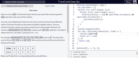 coding interview prep algorithms pairwise freecodecamp