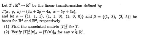 solved let t r3 → rº be the linear transformation defined by