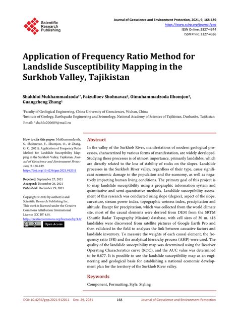 pdf application of frequency ratio method for landslide susceptibility mapping in the surkhob
