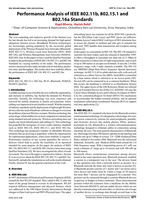 pdf performance analysis of ieee 802 11b 802 15 1 and 802 16a standards