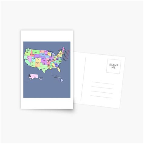Postal Colorido Mapa De Estados Unidos Con Nombres De Estados Y