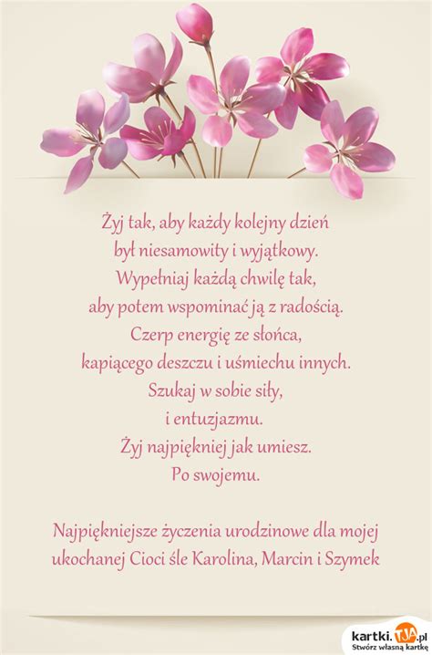 Najpiękniejsze życzenia urodzinowe dla mojej ukochanej Cioci śle
