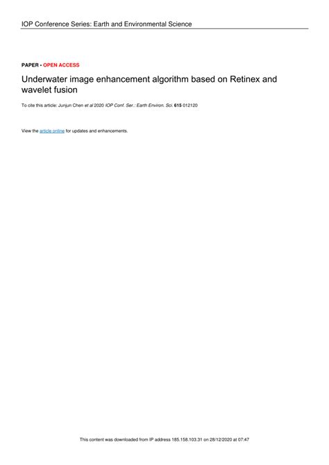 pdf underwater image enhancement algorithm based on retinex and wavelet fusion