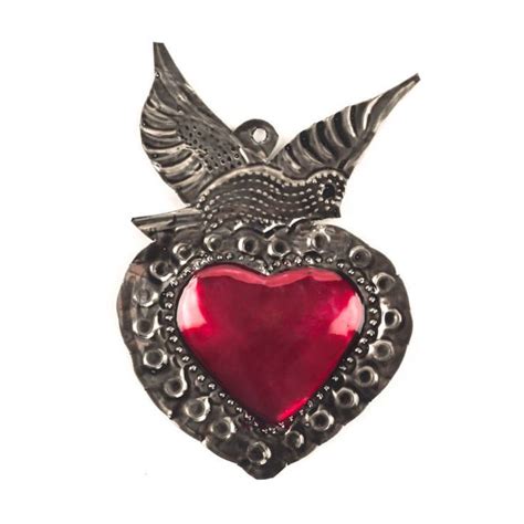 Corazón hojalata pájaro plata Heart ring Mexican Foil