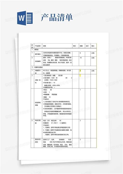 产品清单Word模板下载 编号lpyzvazb 熊猫办公