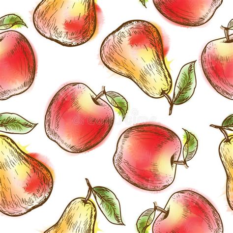 Modelo De La Acuarela Con Las Manzanas Y Los Melocotones Ilustración