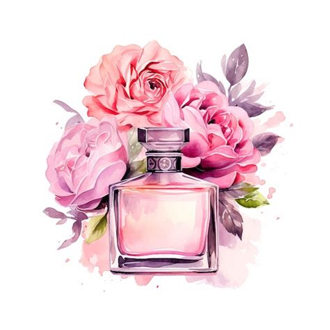Perfume Rodeado De Flores Pintura Acuarela Vector Premium
