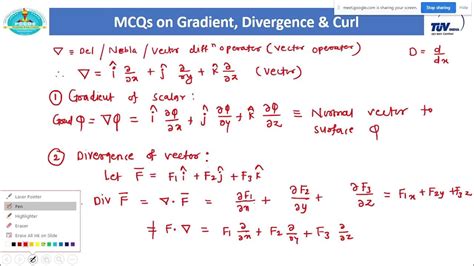 mcqs on gradient divergent and curl of vector youtube