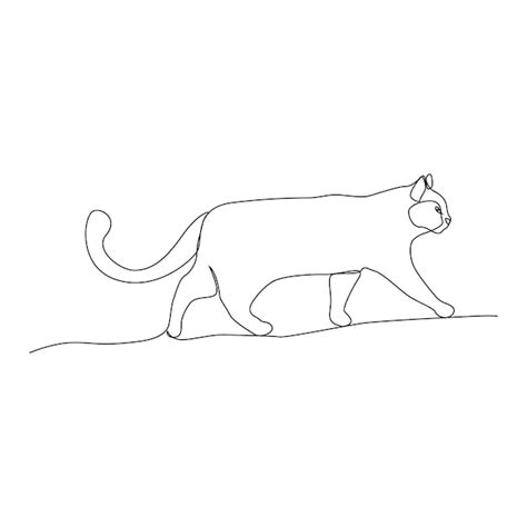 Desenho contínuo de uma linha de linha de gato fofo arte vetorial