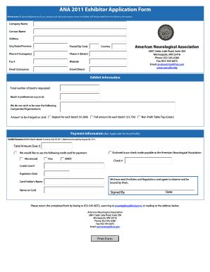 Fillable Online Aneuroa ANA 2011 Exhibitor Application Form American