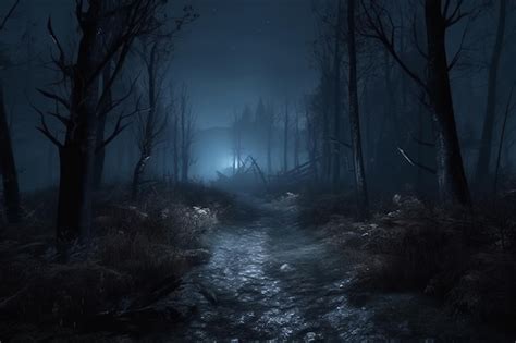 Bosques brumosos y oscuros en la noche bosque misterioso mágico paisaje