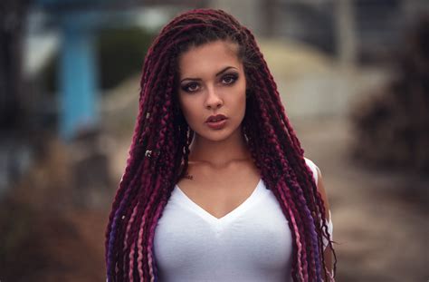 Long Hair Blouses Brunette Face Women Dreadlocks Dyed Hair