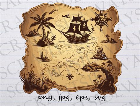 Pirate Map Clipart Vector Graphic Svg Png Eps Pirate Ship Etsy Canada