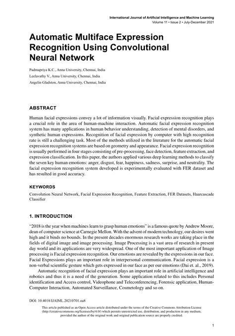 pdf automatic multiface expression recognition using convolutional neural network