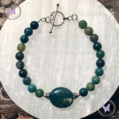 Moss Agate Bead Bracelet