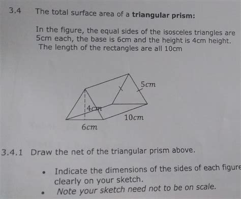 Solved 3 4 The Total Surface Area Of A Triangular Prism In The Figure