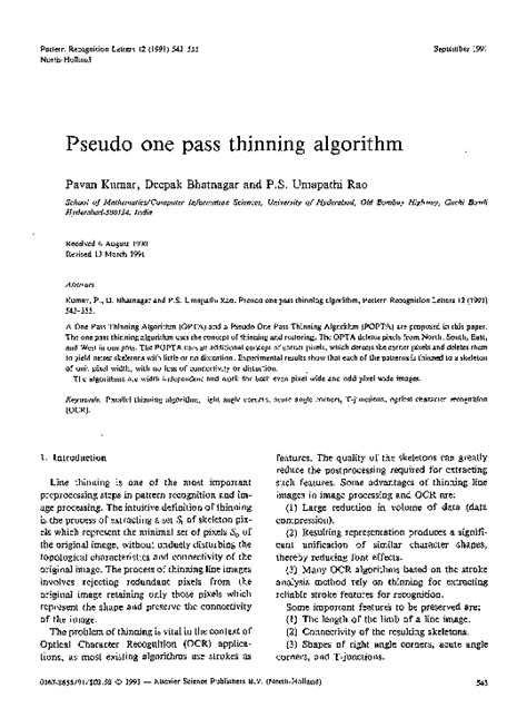 pdf pseudo one pass thinning algorithm pavan kumar