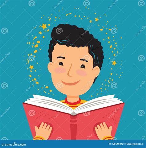 Niño Leyendo Un Libro Vector De Dibujos Animados Escolares Ilustración