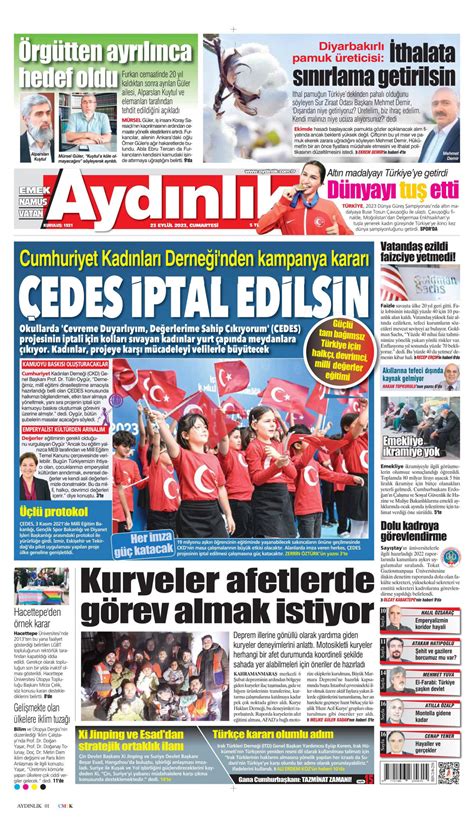 Aydınlık Gazetesi Aydınlık Manşet Oku Haberler 23 Eylül 2023