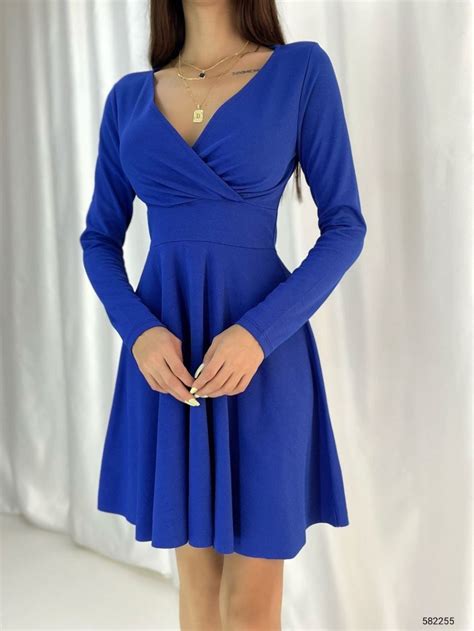 Velya Kruvaze Yaka Mini Elbise 582255 C 2 Saks Mavisi Modelleri En