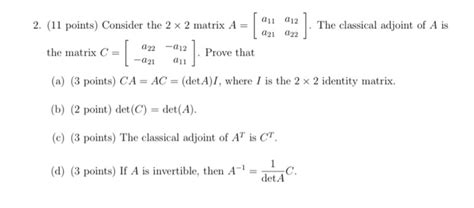 solved a11 a12 2 11 points consider the 2 x 2 matrix a