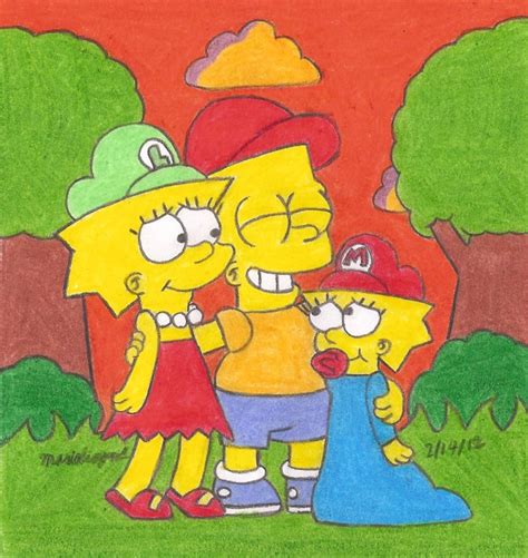 Maggie Lisa And Mario Bart The Simpsons Simpson Bart