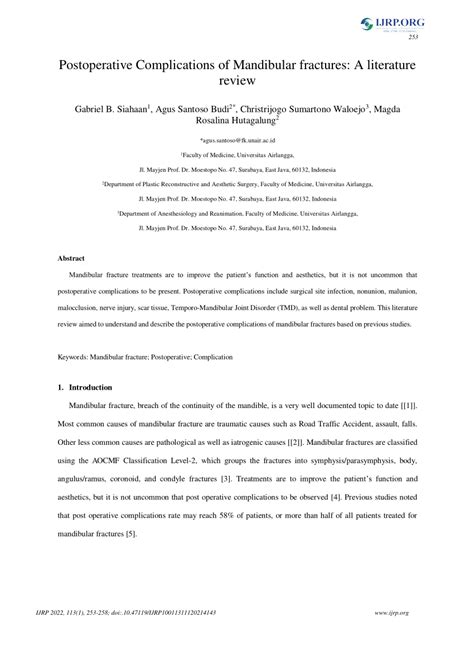PDF Postoperative Complications Of Mandibular Fractures A Literature