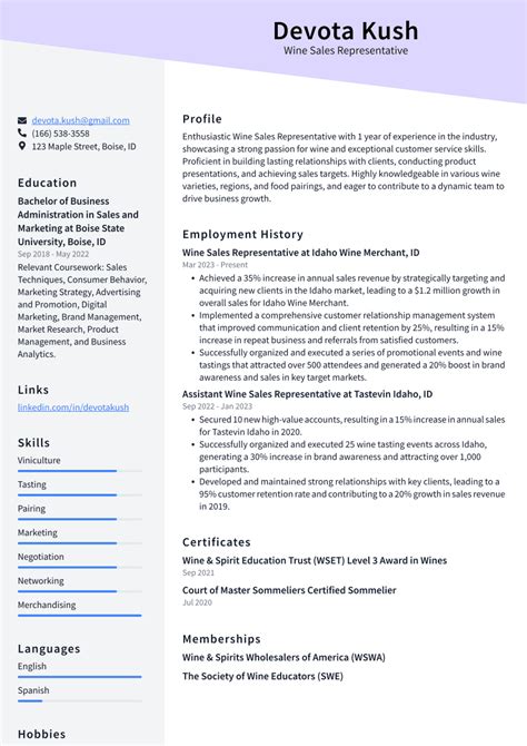 Wine Sales Representative Resume Examples And Templates