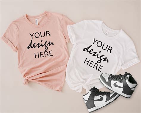 Peach Bella Canvas 3001 Shirt Mockup White T Shirt Mock Up Etsy UK