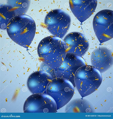 Globos Azules Y Confeti De Oro Ilustración del Vector Ilustración de