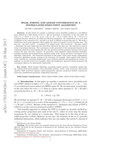 pdf weak strong and linear convergence of a double layer fixed point algorithm