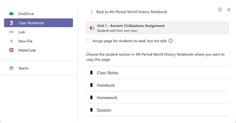 use onenote class notebook in teams