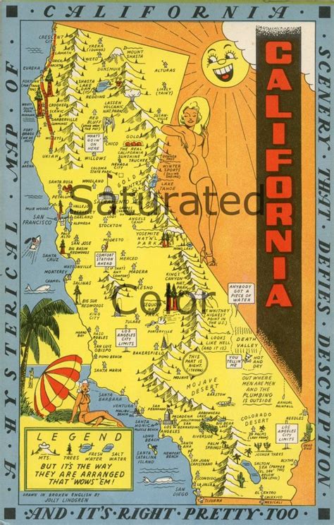 VINTAGE California Picture Map High Res Digital Image Printable Picture
