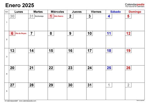 Calendario Enero 2025 En Word Excel Y PDF Calendarpedia