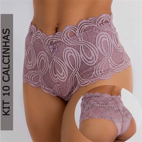 10 Calcinha Cinta Cintura Alta Renda Luxo Modeladora KIT 10