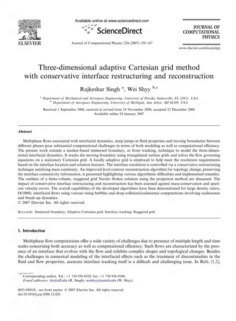 pdf three dimensional adaptive cartesian grid method with conservative interface restructuring