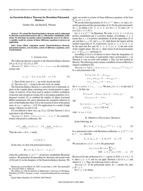 dirr and wimmer an enestrom kakeya theorem for hermitian polynomial matrices pdf matrix