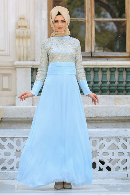 Nayla Collection Pullu İşlemeli Bebek Mavisi Abiye Elbise 2369BM