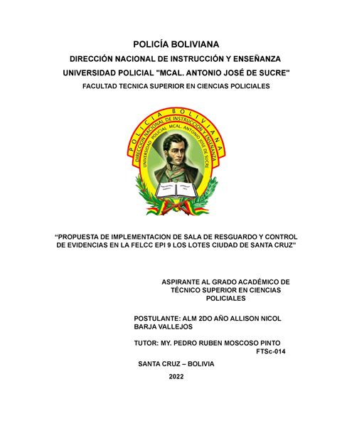 Monografia Allison completo POLICÍA BOLIVIANA DIRECCIÓN NACIONAL DE