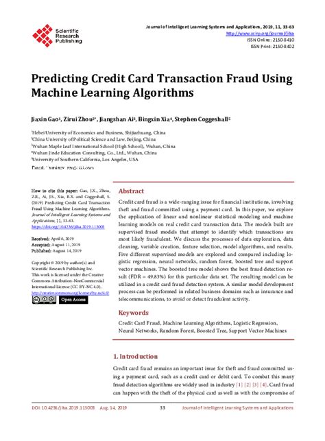 pdf predicting credit card transaction fraud using machine learning algorithms steve