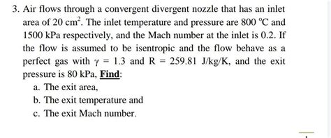Solved 3 Air Flows Through A Convergent Divergent Nozzle Chegg