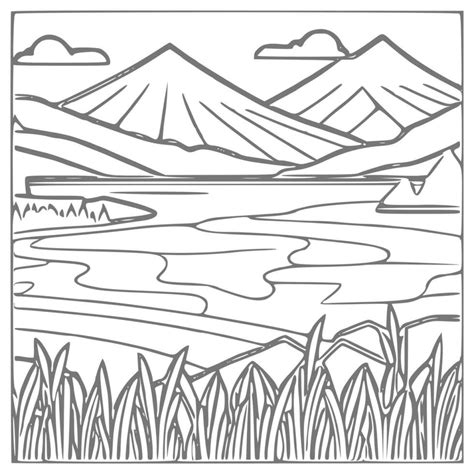 Landscape Coloring Book Mountains And River 24846399 Vector Art At