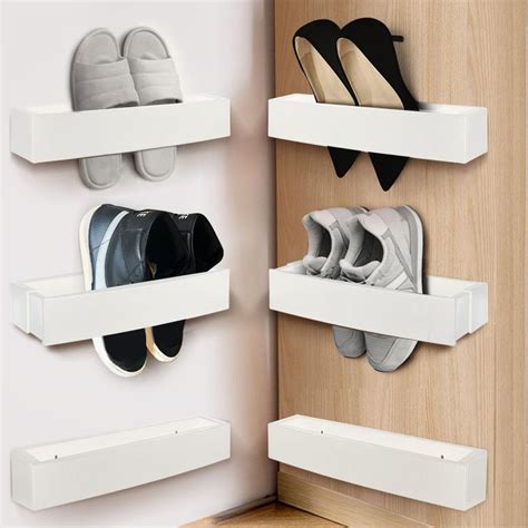 Nirxxiy 6 Pack Adjustable Wall Mounted Shoes Rack Plastic Shoes Holder