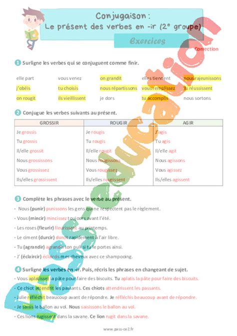Le Pr Sent Des Verbes En Ir E Groupe Exercices De Conjugaison