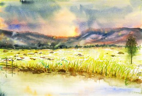 Aquarela Da Paisagem Pintada Ilustra O Stock Ilustra O De C U