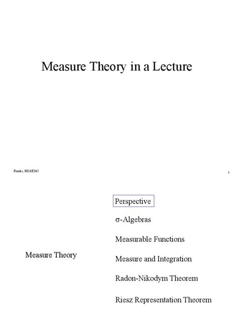 measure theory in a lecture primbs msande345 pdf lebesgue integration measure mathematics
