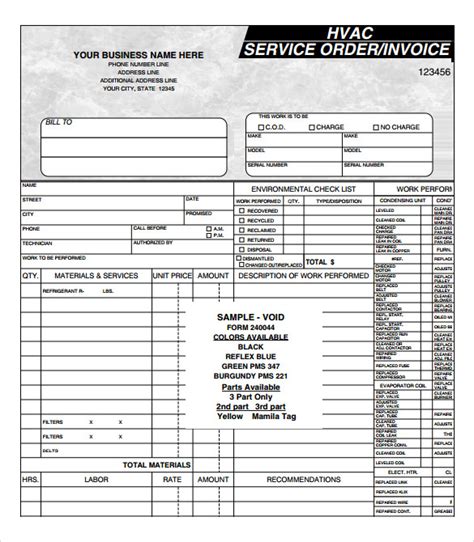 Free Sample Hvac Invoice Templates In Pdf Ms Word