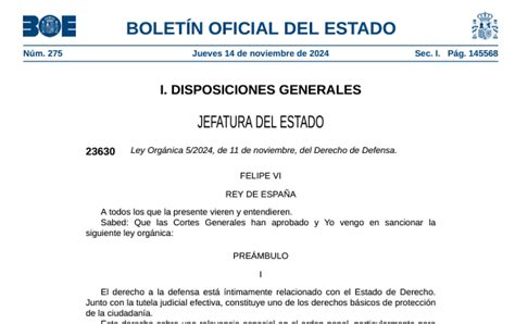 El BOE publica la Ley Orgánica del Derecho de Defensa un hito para la