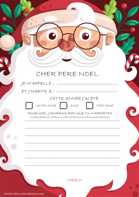 Le Chaos Harnais Pack Modele Lettre Pere Noel A Imprimer Courb